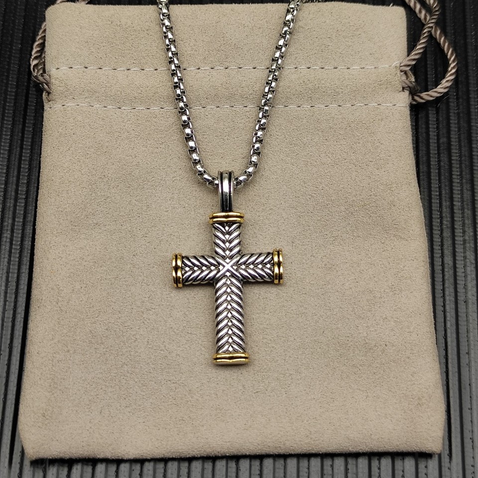 David Yurman Men's Gold & Silver Double-Button Chain Cross Pendant ...