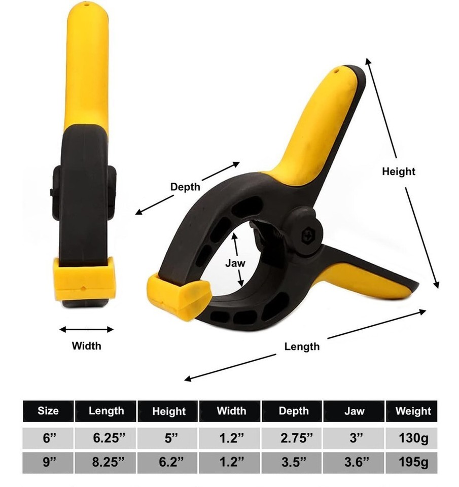 6" Nylon Spring Clamps Heavy Duty 3" Jaw Opening Holds 25lbs Multi-Use ...
