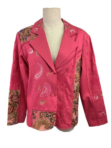 Bechamel Womens Pink Blazer Jacket Embroidered Small New Floral Roses ...