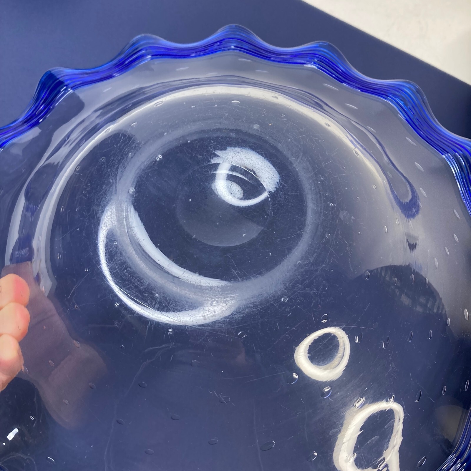 HC Fry Glass Threaded Controlled Bubbles Console Bowl Cobalt Blue ...