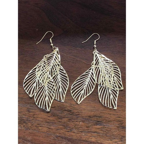 Flowy Gold-Tone Leaf Leaves Dangle Wire Hook Earrings (#31) | eBay