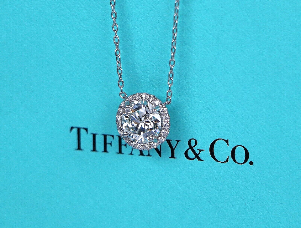 $19,500 Tiffany & Co Platinum Soleste J VS1 1.24ct Diamond Halo Pendant ...