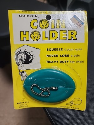 VINTAGE NEW QUIKOIN COIN HOLDER GREEN SQUEEZE KEY CHAIN HEAVY DUTY USA ...
