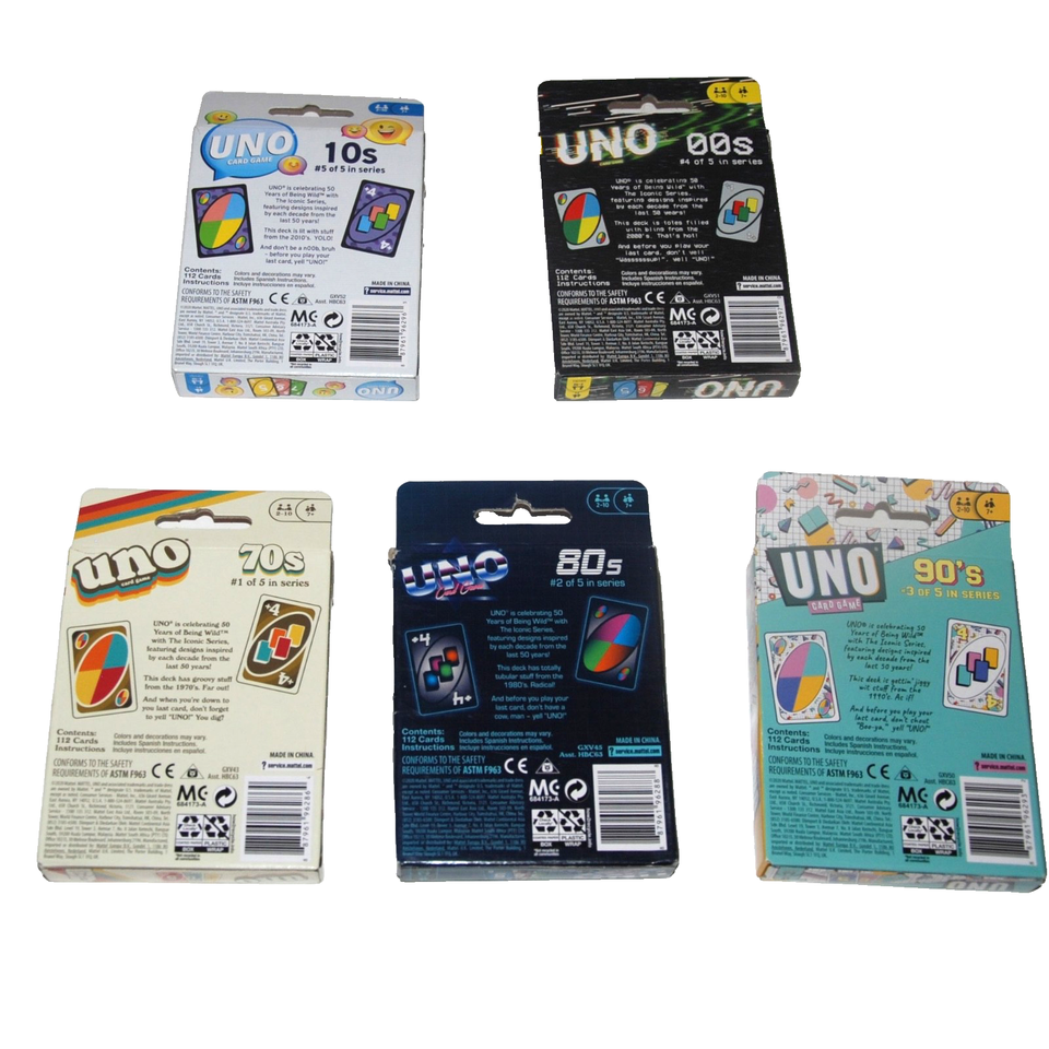 UNO 50th Anniversary Collectors Card Game Set ALL 5 Retro Series 70s ...