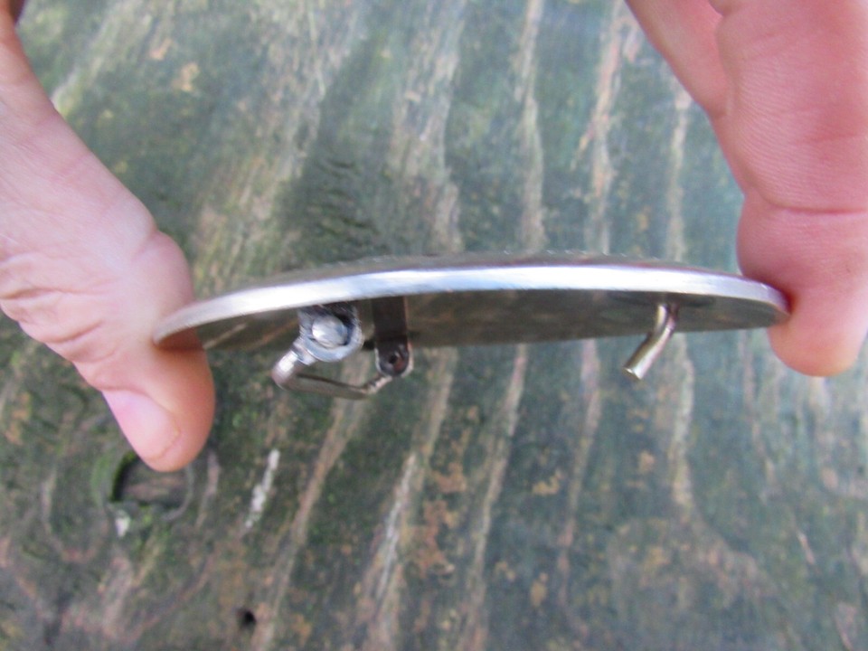 Vtg BARREL RACING Belt Buckle OUT WEST Rodeo Western Inlay ART Silver ...