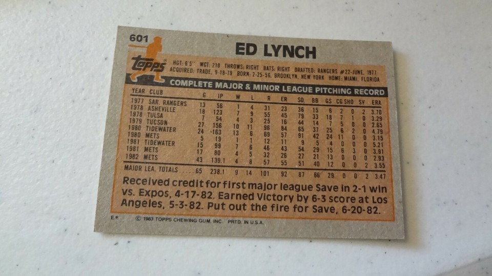 1983 TOPPS #601 ED LYNCH BASEBALL CARD | eBay