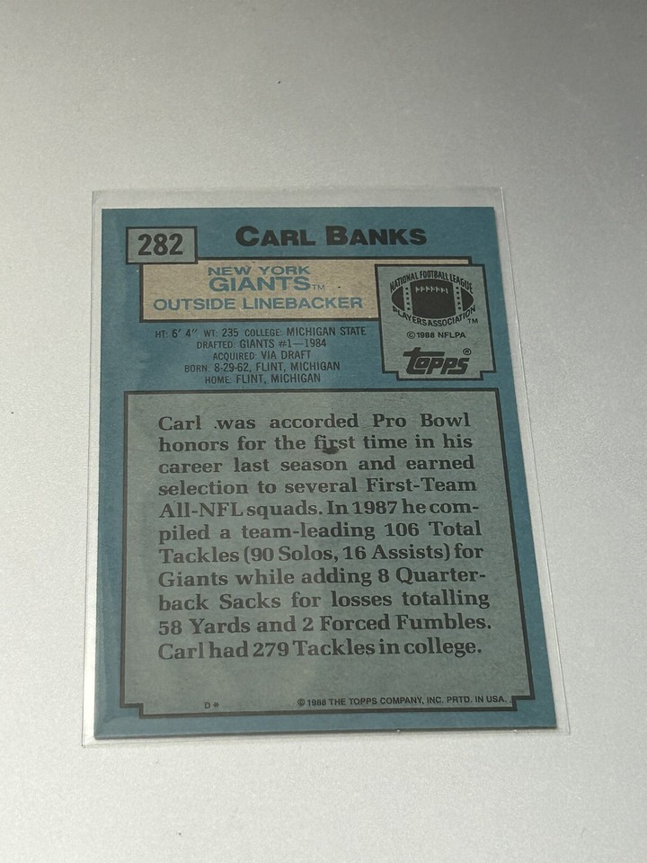 1988 Topps Football #282 CARL BANKS New York Giants | eBay