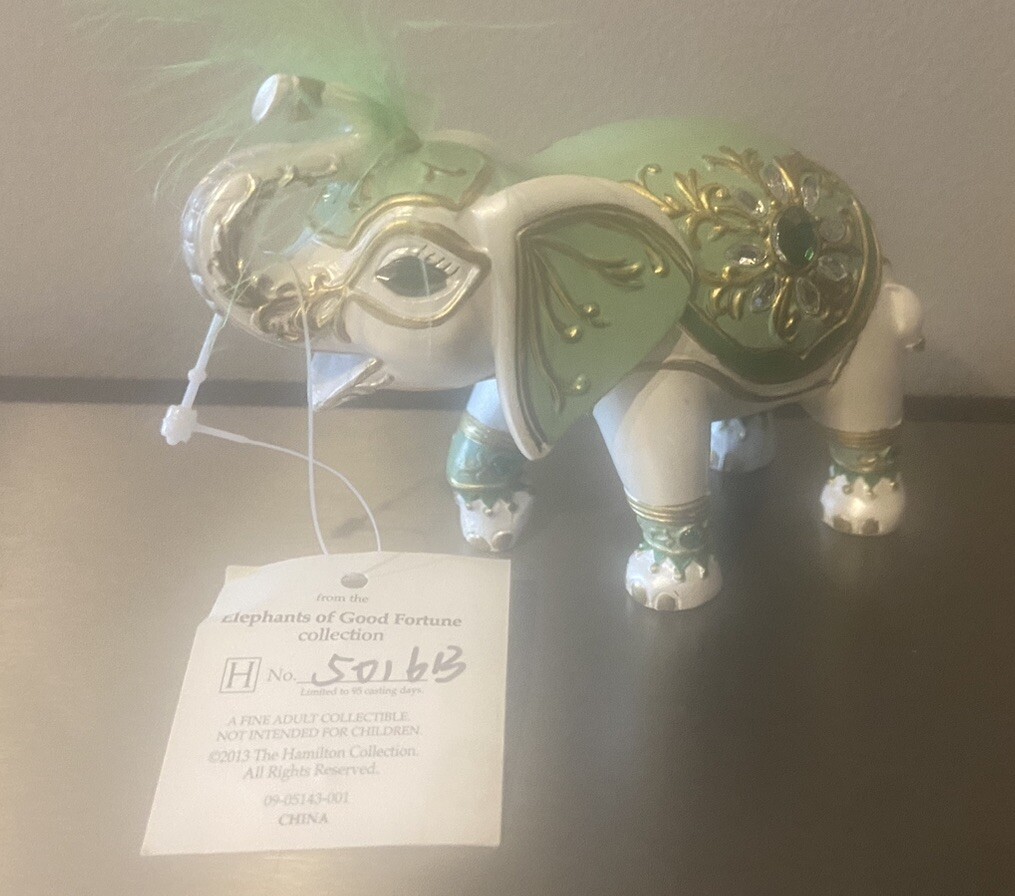 Hamilton Collection Elephants of Good Fortune Green "Fortune's Smile ...