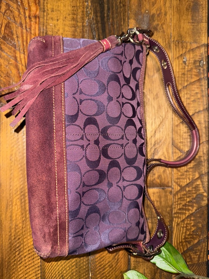Coach Wine Burgundy Color Leather Canvas Suede Shoulder Bag F04U-9363 ...
