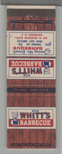 Matchbook Cover - Bob Whitt's Barbecue Roxboro, NC | eBay