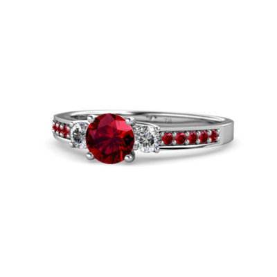 Ruby & Diamond 3 Stone Ring with Ruby on Side Bar 1.43 ctw in 14K Gold ...
