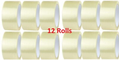 12 x Strong Clear Tape Buff Parcel Packing Tape 48MM X 66M Box Sealing ...