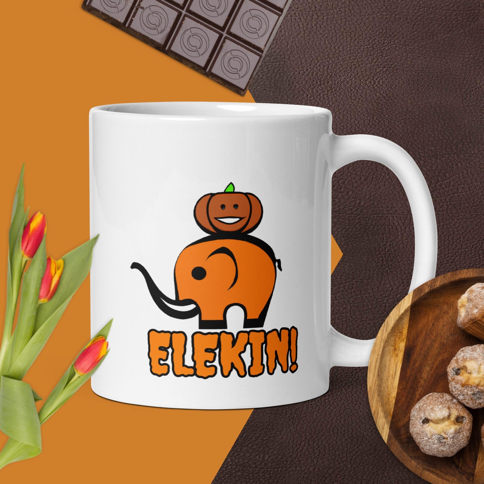 Elekin! Elephant Pumpkin Halloween White Glossy Mug | eBay