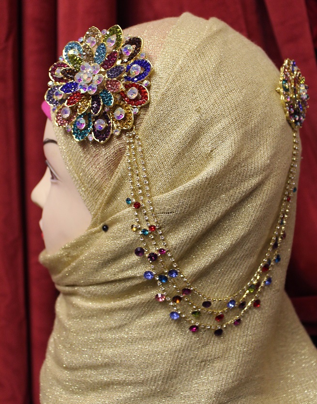 Ladies Diamante Double Chain Brooch Hijab Pin Scarf Head Piece Bridal ...