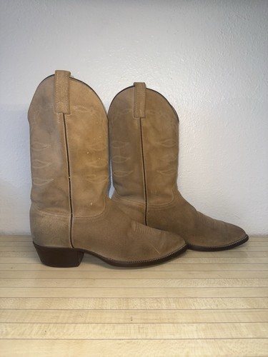 VINTAGE J Chisholm Tan Rough Out Suede Cowboy Boots-Men's Sz 10D ...