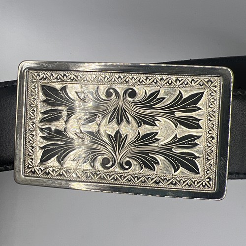 Vintage Silver Engraved Rectangle Leather Belt Buckle Western Boho ...