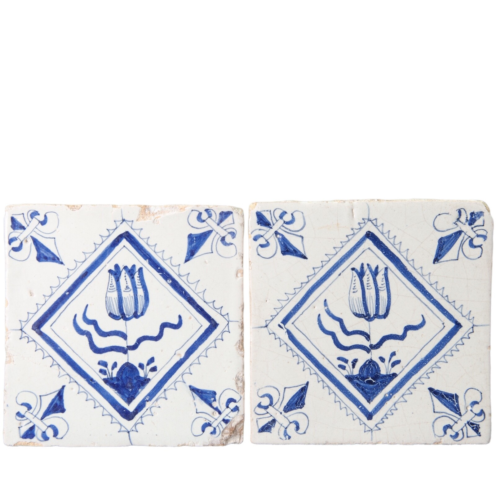 Nice field of 25 Dutch Delft Blue tiles, tulip in a diamond, 17th ...
