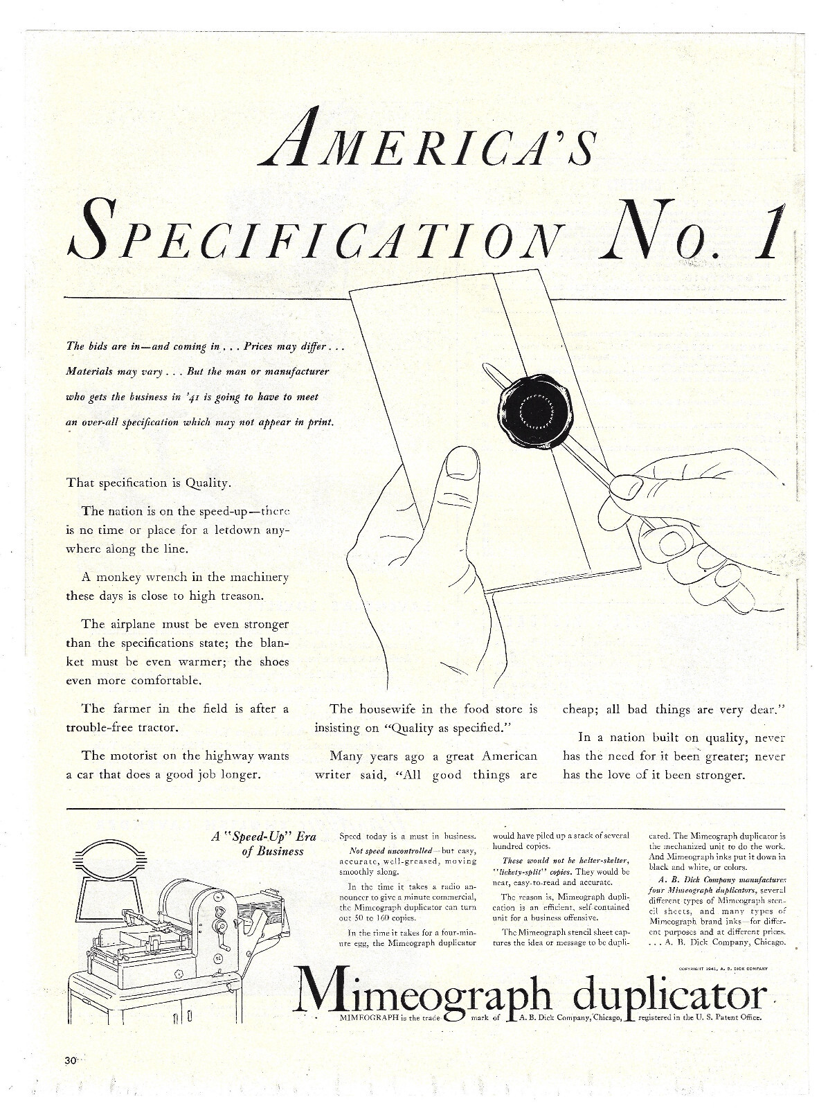 Mimeograph Duplicator Print Ad AB Dick Vintage Advertisement Hand ...