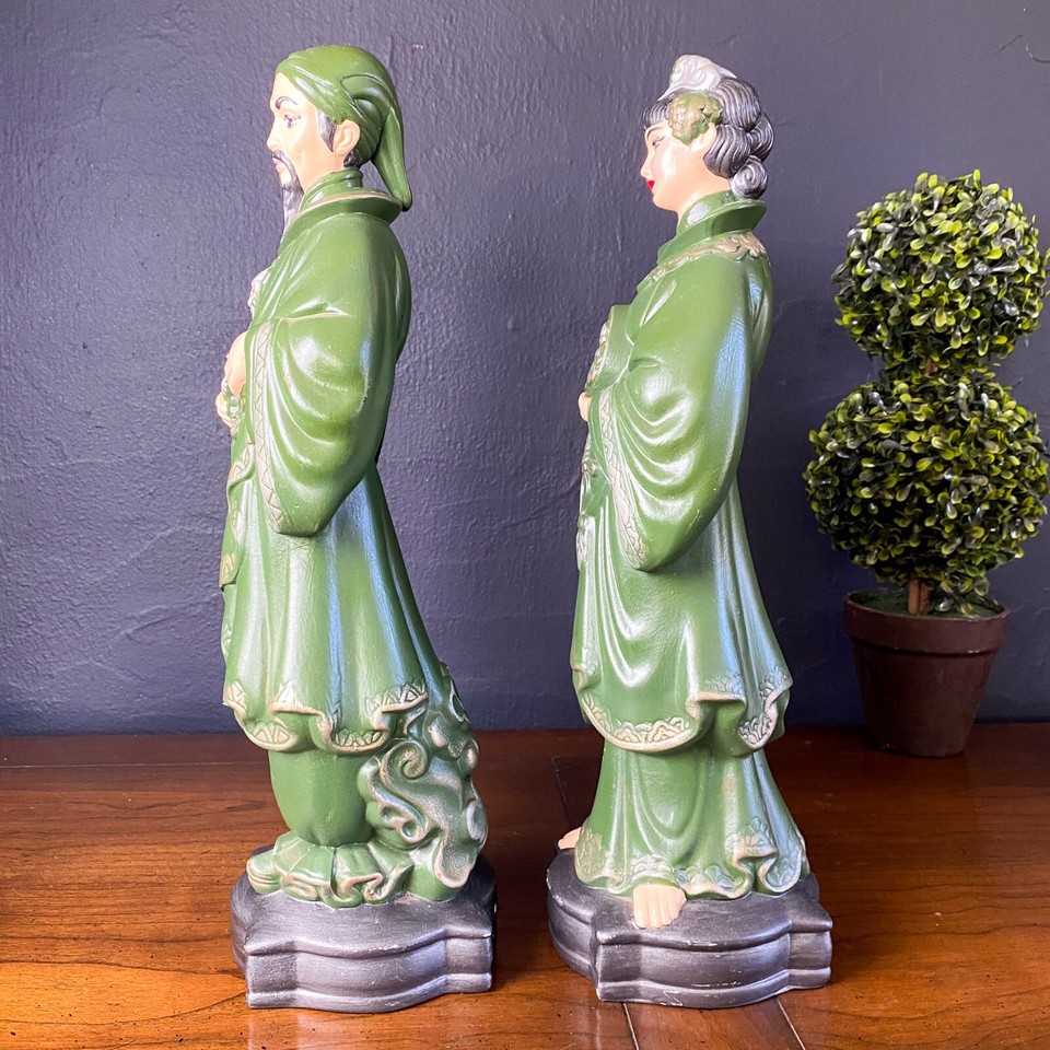 Vtg EMPEROR & EMPRESS Pair Statues 16" Ceramic Statues Asian Chinese ...