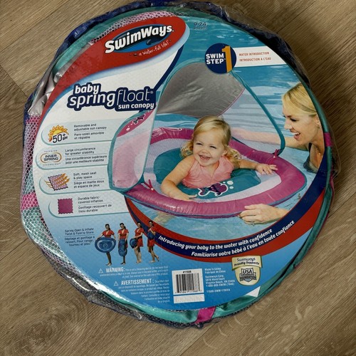 SwimWays Baby Spring Float Sun Canopy PINK Fish *Swim Step 1 for 9-24 ...