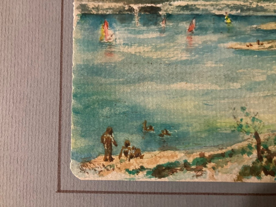 Very Pretty Painting Gouache Paper 1970 Art Watercolour Lake Mountain ...