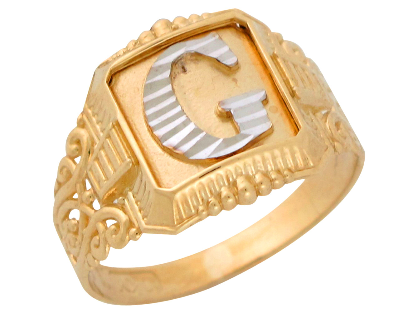 10k or 14k Two-Tone Gold Antique and Filigree Design Mens Initial ...