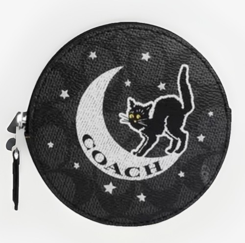 COACH Coin Case/Pouch In Signature Canvas With Halloween Graphic Black ...