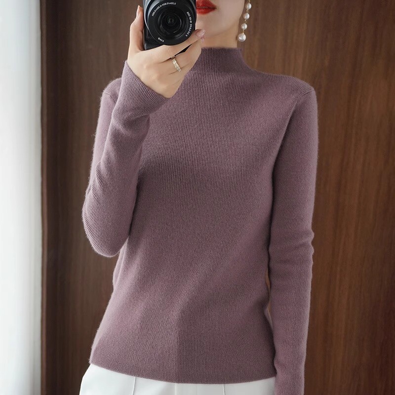 Woman Fit Knitted Faux Cashmere Sweater Slim Mock Neck Jumper Pullover ...