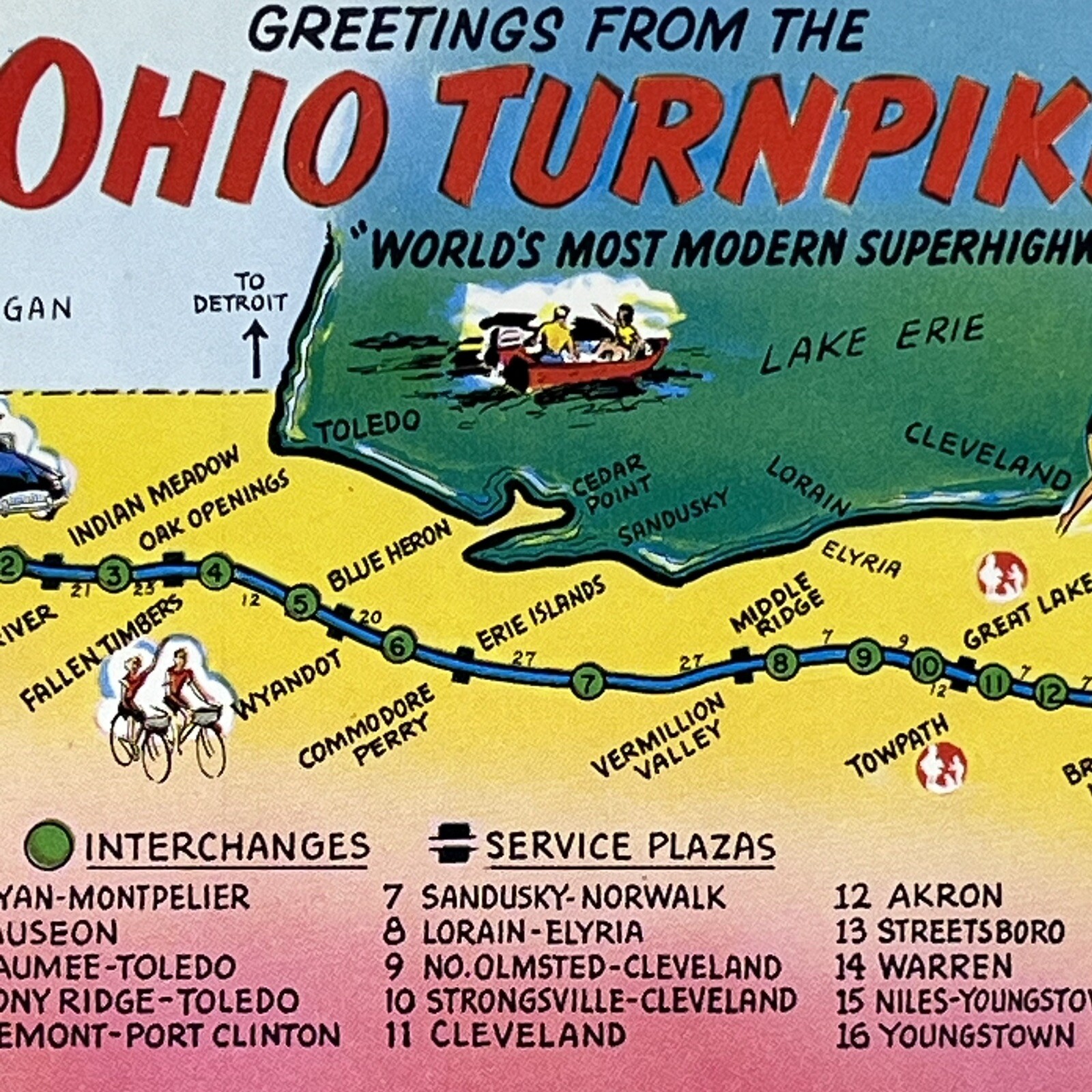 Vintage Ohio Turnpike, OH Postcard Super Highway Cartoon Map Unposted ...