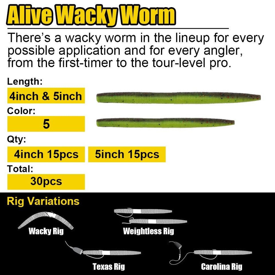Wacky-Worms-Bass-Fishing-Lure-Kit-Wacky-Rig-Worms-Soft-Plastic-Stick ...