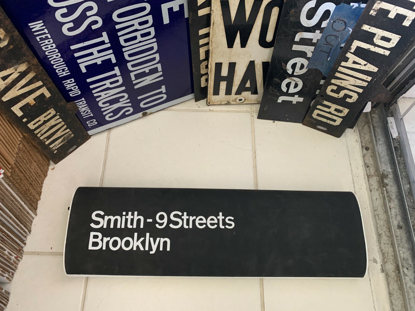 NY NYC SUBWAY ROLL SIGN SMALL FONT SMITH 9 STREET BROOKLYN BKLYN ...