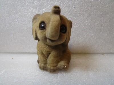 Vtg Flocked ELEPHANT Figurine JOSEF ORIGINALS George Good 2 3/4" trunk ...