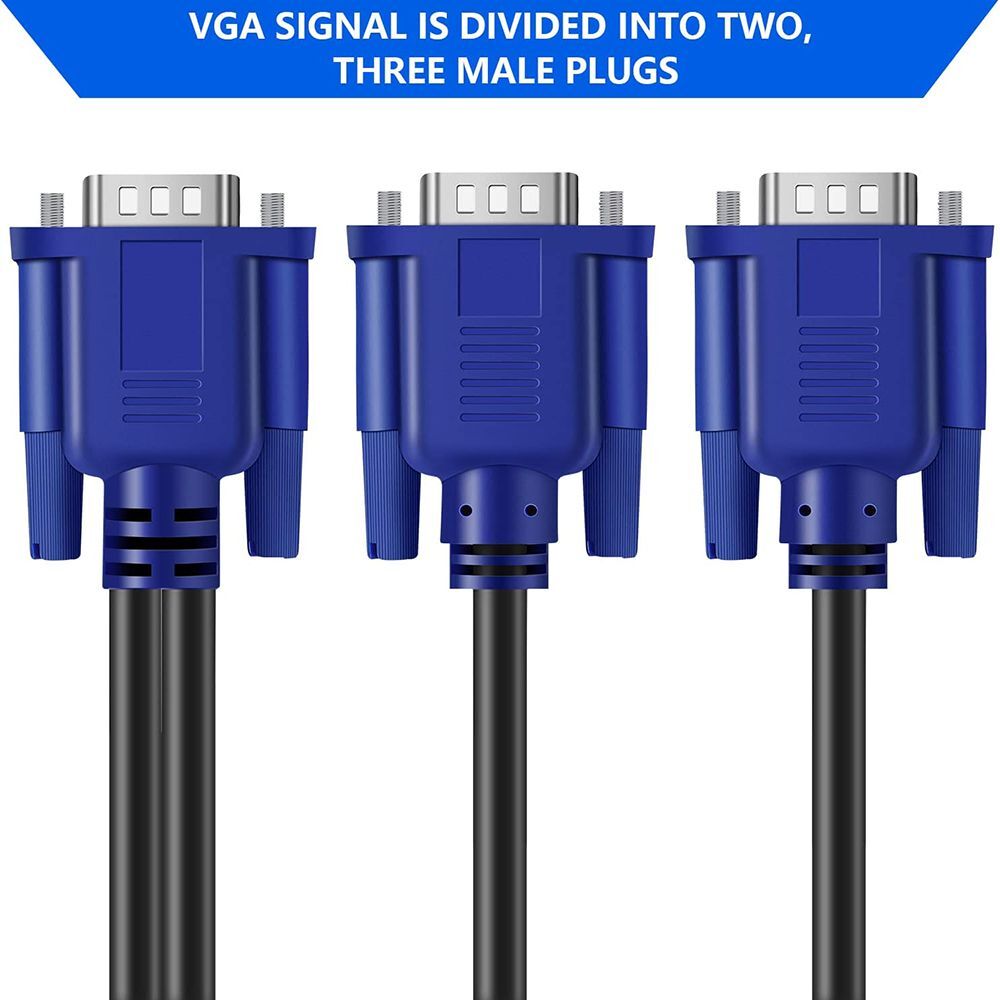 1 Male to 2 Male VGA Splitter Cable Y Adapter Dual Monitor Video Cord ...