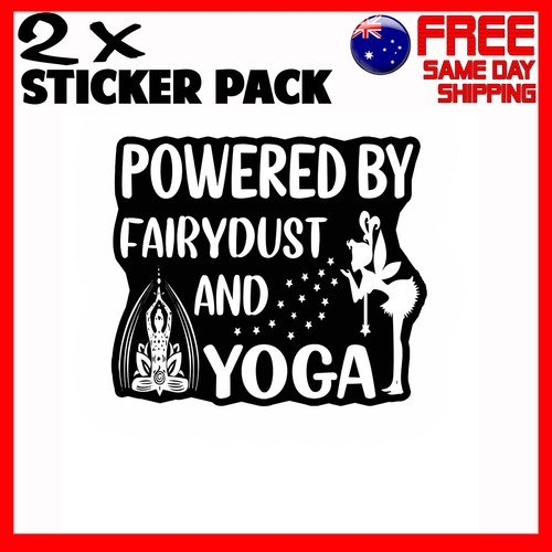 2 x Stickers - Powered By Fairydust And Yoga - Car Bumper Funny Novelty ...