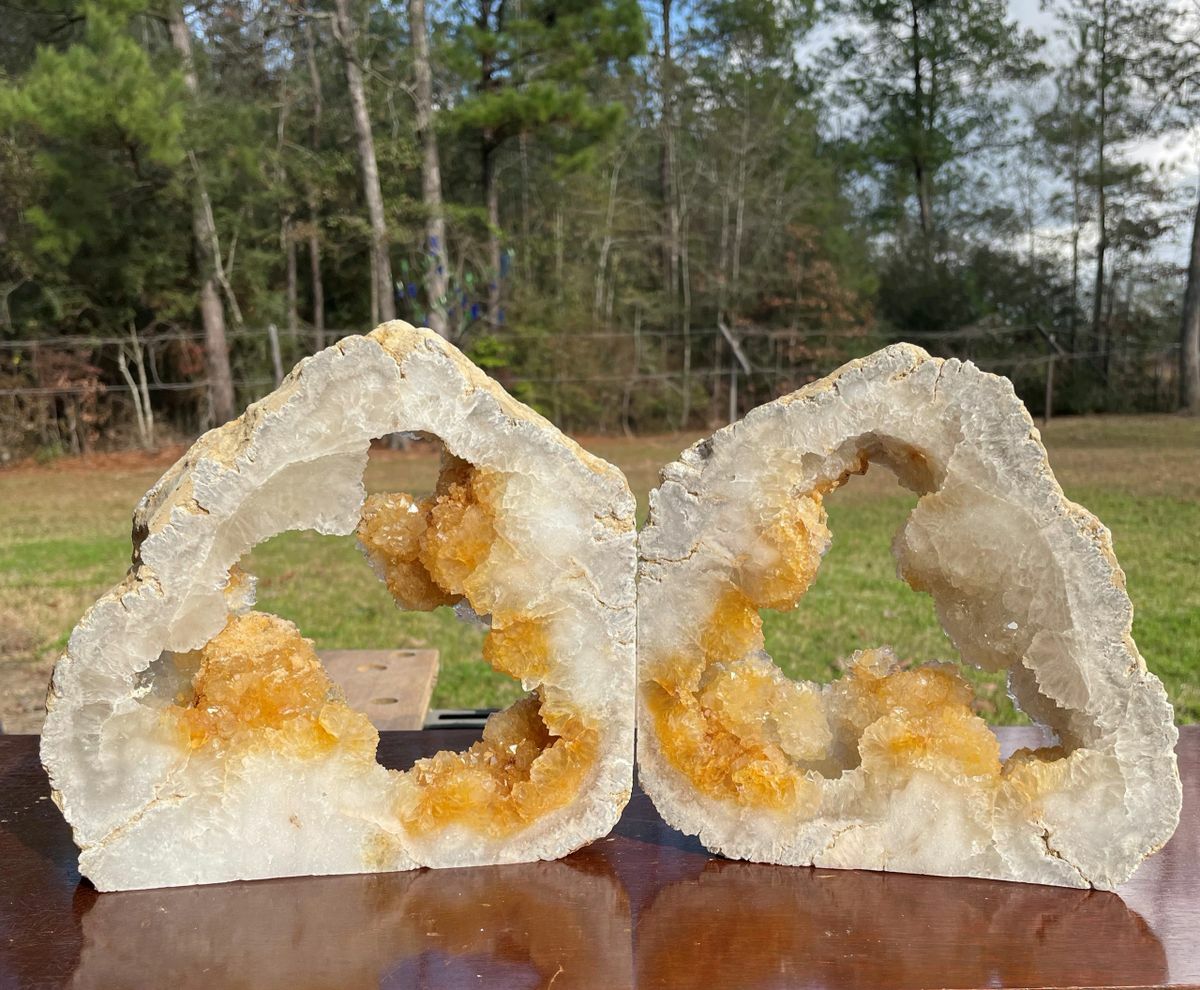 Geode Bookends, Quartz Crystal, cut polished, free standing. | eBay