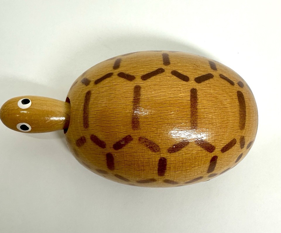 50's Wood Toy Tortoise on wheels head moves Great Condition9.3cm long 7 ...