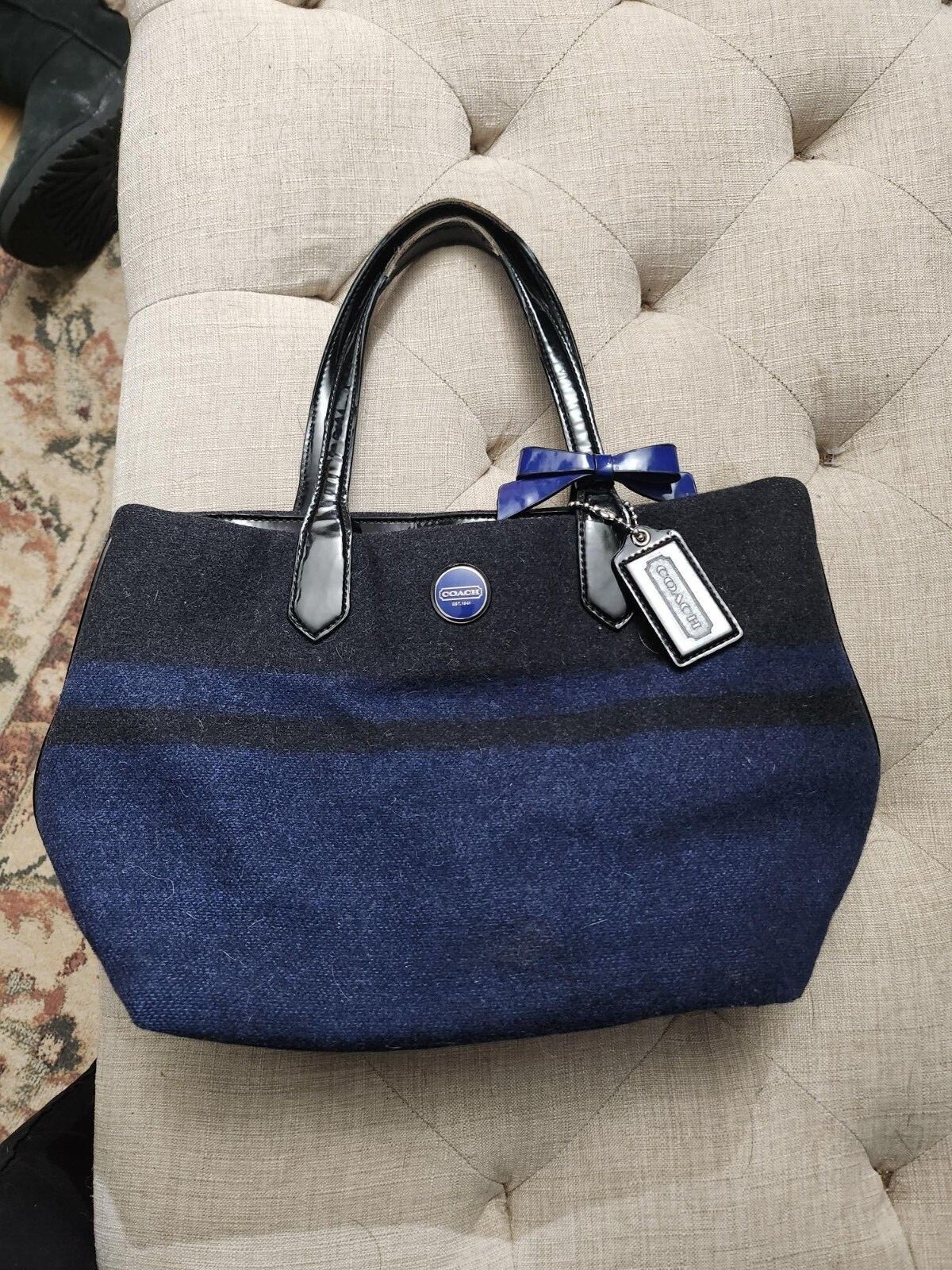 Coach Tweed Purse with Bow - Blue and Black - Gem