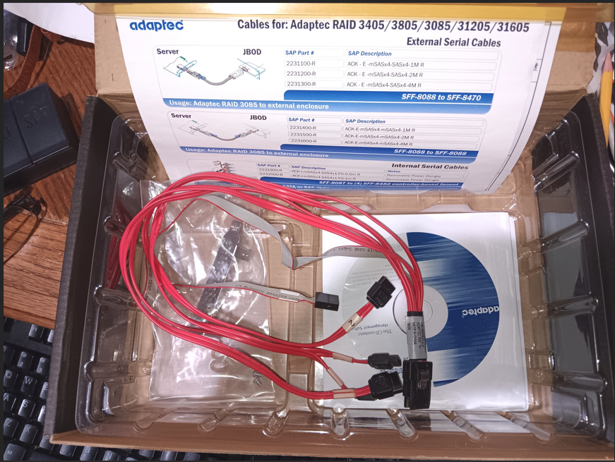 ADAPTEC RAID 3405 4 Port SAS Kit with 1 SAS Port to 4 SATA Ports Cable ...