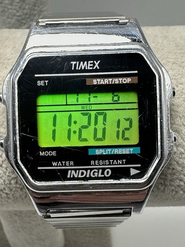 Timex 555 Mens Watch New Battery ST 2008 34MM 7" Stretch Band Digital ...