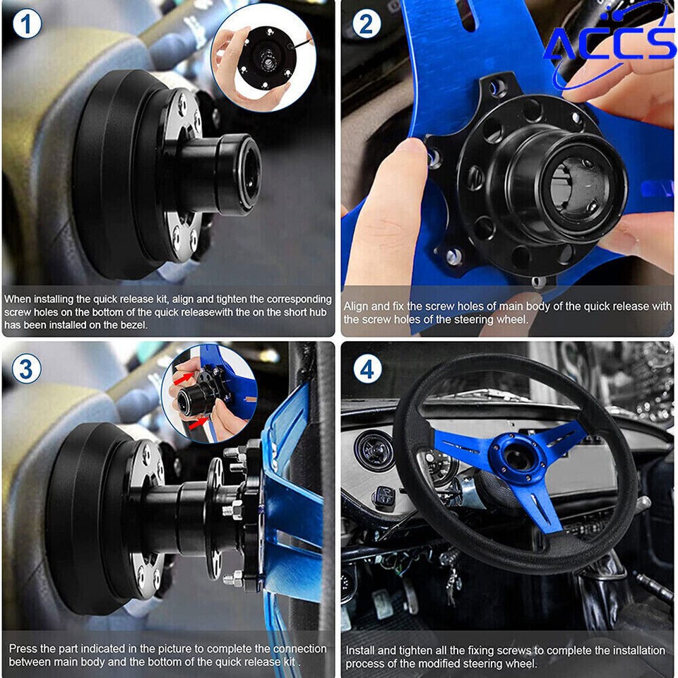 14" 350mm Racing Suede Leather Steering Wheel With Horn Button+Quick ...
