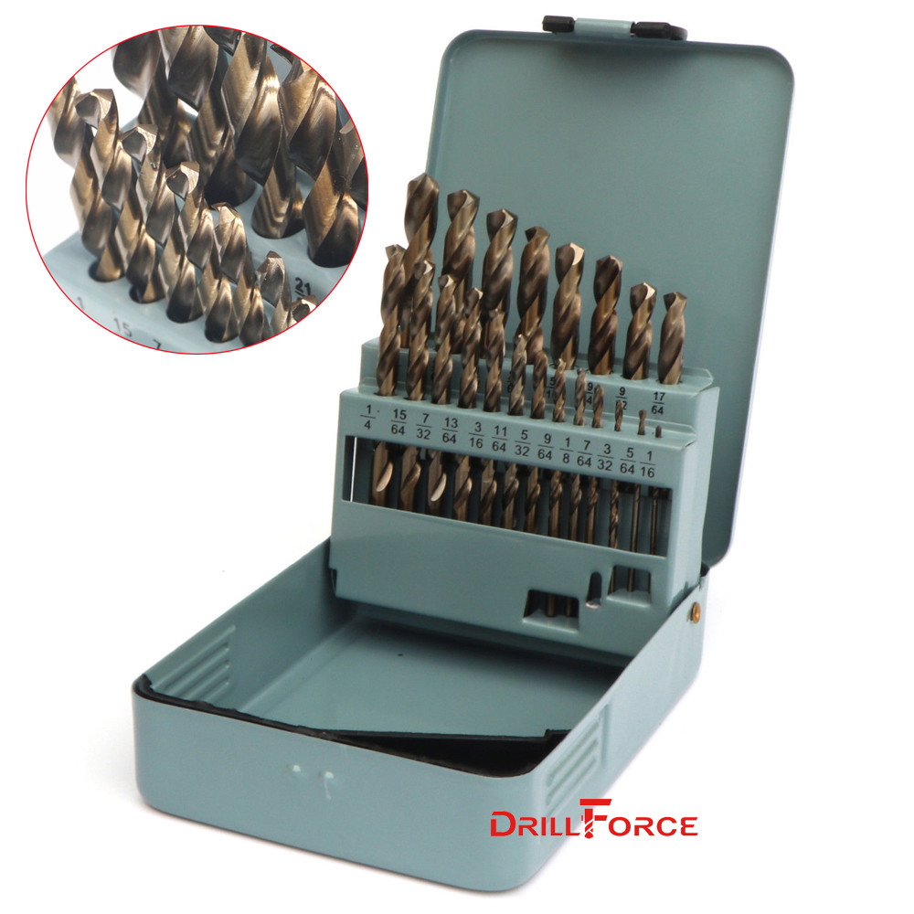 21Pc Cobalt Drill Bit Set HSSCO M35 Twist Metal Multi Drill Bits 135 ...