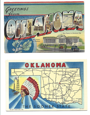 2 PC LOT,LARGE LETTER LINEN & OK MAP POSTCARD OKLAHOMA,OK | eBay