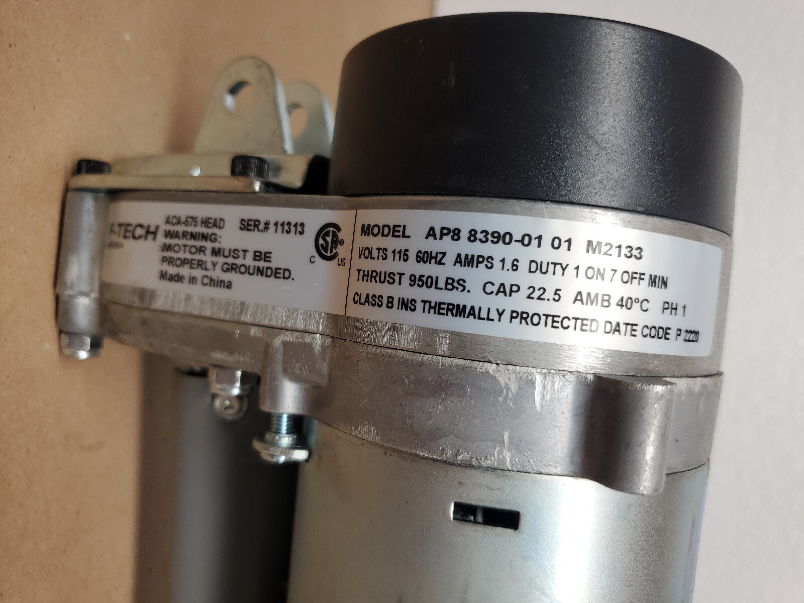 P-tech Motor AP8 8390-01 01 M2133, 115V , 60hz, 1.6AMP, CAP 22.5, PH1 ...