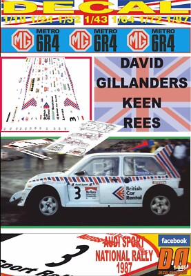 DECAL MG METRO 64R4 D. GILLANDERS AUDI SPORT NATIONAL R. 1987 WINNER ...