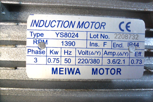 Meiwa YS8012 Heat Tunnel Induction Motor With Fan Assembly 240/416V 3 ...