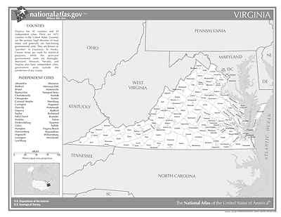 Virginia State Counties (Black&White) Laminated Wall Map | eBay