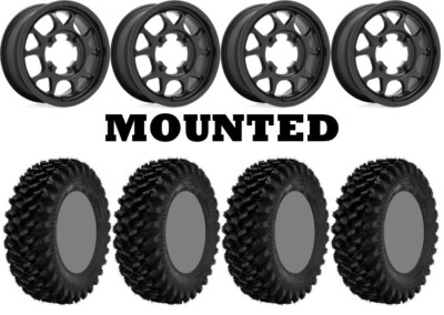 Kit 4 SuperATV XT Warrior Sticky 30x10-15 on KMC KS136 Toro Matte Black ...