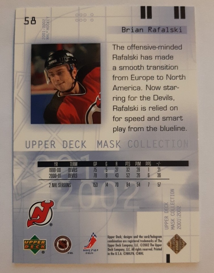 Upper Deck Mask Collection 2001/2002 - #58 Brian Rafalski - New Jersey ...