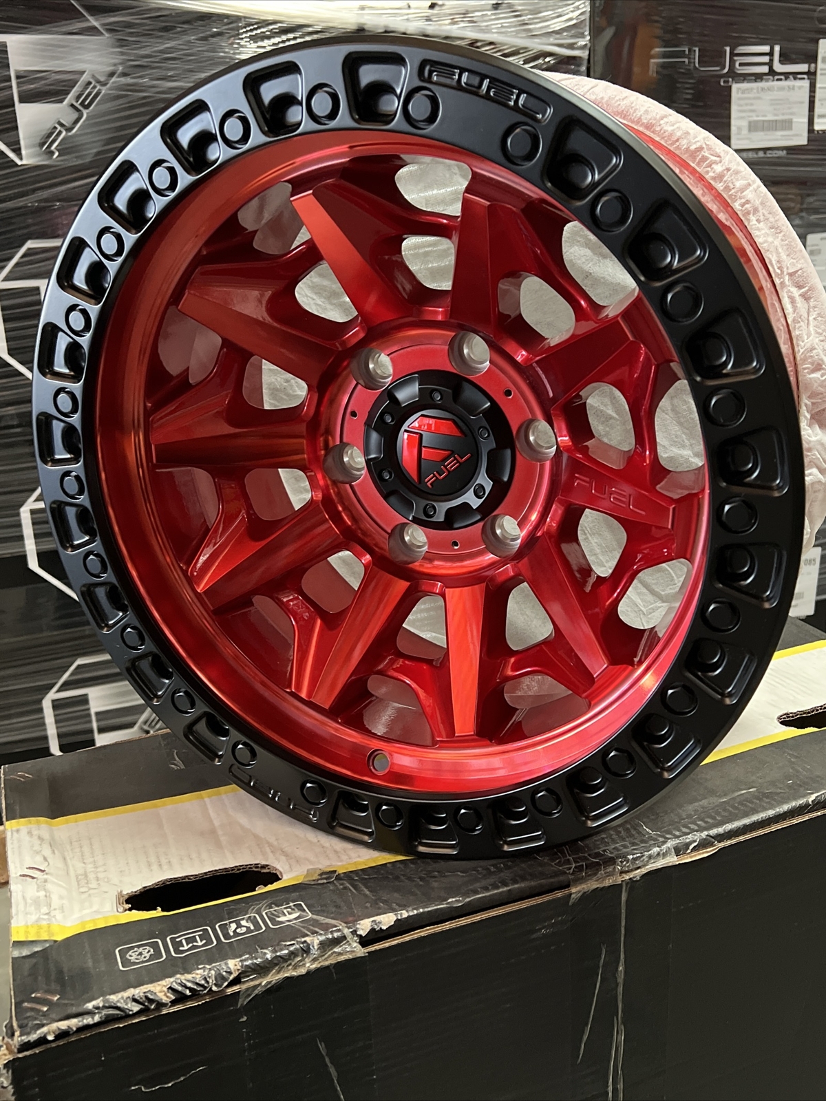 (4) 17X9 FUEL COVERT D695 CANDY RED WITH BLACK RING OFF-ROAD RIMS ...