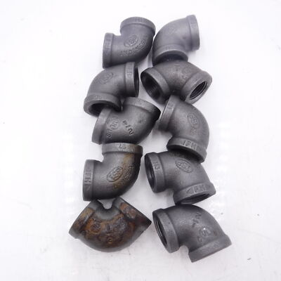 10 Pack 1/2" TSP Black Malleable Iron 90 Degree Threaded Elbow Pipe ...